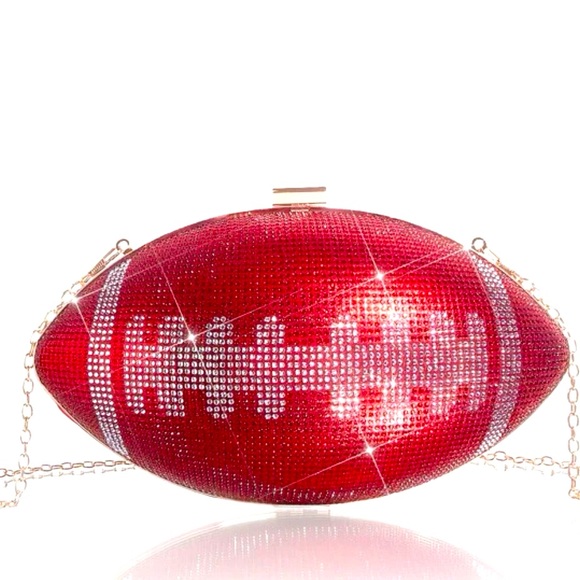 SHEIN | Bags | Red Bling Clutch Football Fan Purse With Gold Tone Trim ...